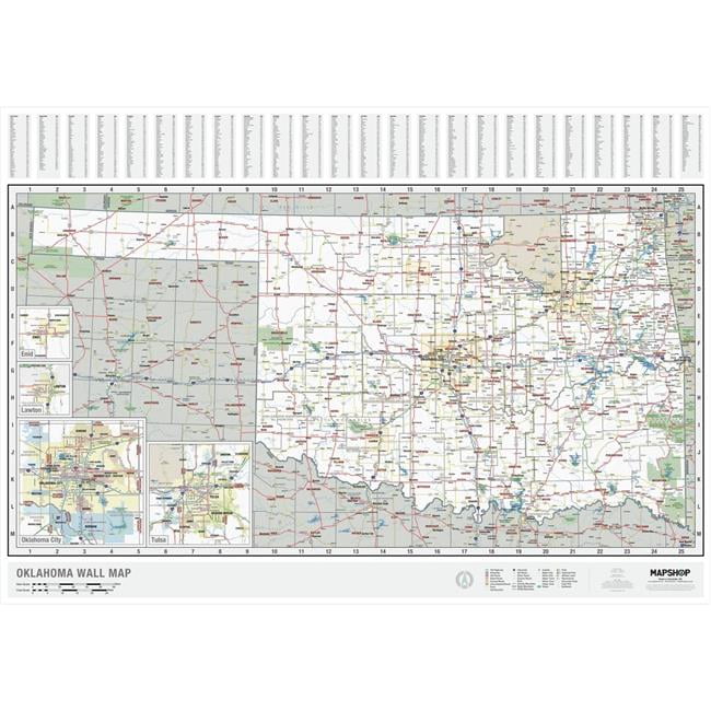The Map Shop KA-S-OK-WALL-laminated Oklahoma State Wall Map, Laminated ...