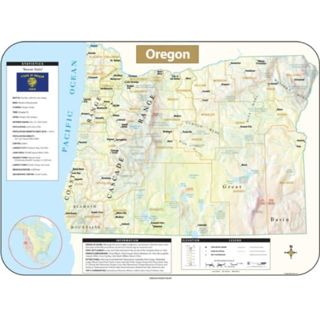 The Map Shop KA-S-OR-SHR-56x42-laminated Oregon Shaded Relief State ...
