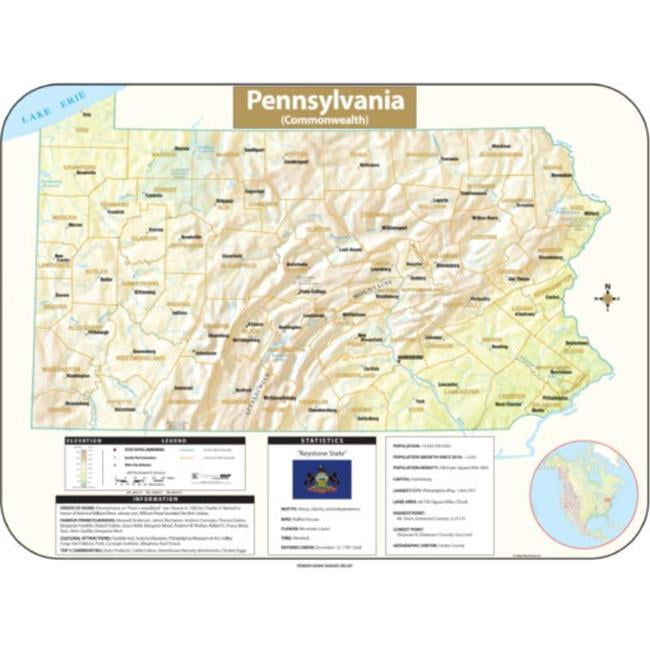 The Map Shop KA-S-PA-SHR-56x42-paper Pennsylvania Shaded Relief State ...