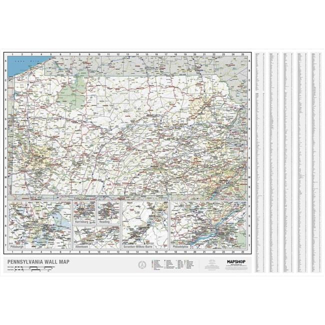 The Map Shop KA-S-PA-WALL-laminated Pennsylvania State Wall Map ...