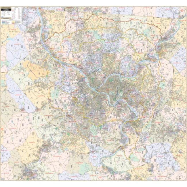 The Map Shop KA-C-PA-PITTSBURGH-paper Pittsburgh, PA Wall Map, Paper ...