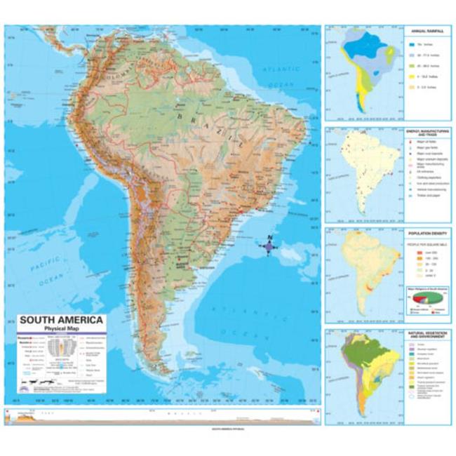 The Map Shop KA-SAM-ADV-PHY-63x54-paper South America Advanced Physical ...
