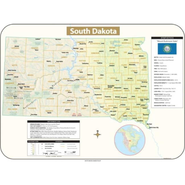 The Map Shop KA-S-SD-SHR-56x42-paper South Dakota Shaded Relief State ...