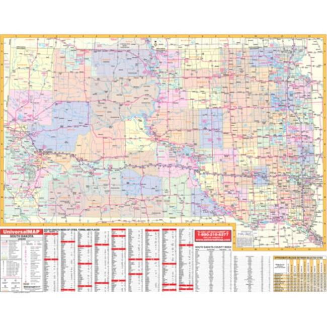 The Map Shop KA-S-SD-WALL-lam-rails-black South Dakota State Wall Map ...