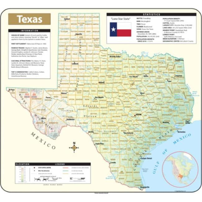 The Map Shop KA-S-TX-SHR-60x55-paper Texas Shaded Relief State Wall Map ...