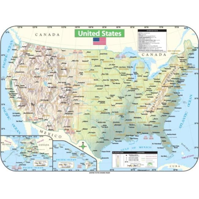 The Map Shop KA-US-SHR-63x47-laminated United States Shaded Relief Wall ...