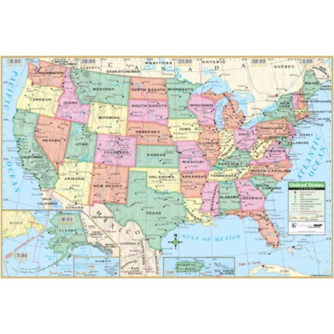The Map Shop KA-US-SIMPLE-lam-rails-black United States Simple Wall Map ...