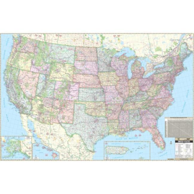 The Map Shop KA-US-WALL-MURAL-laminated United States Wall Map Mural ...
