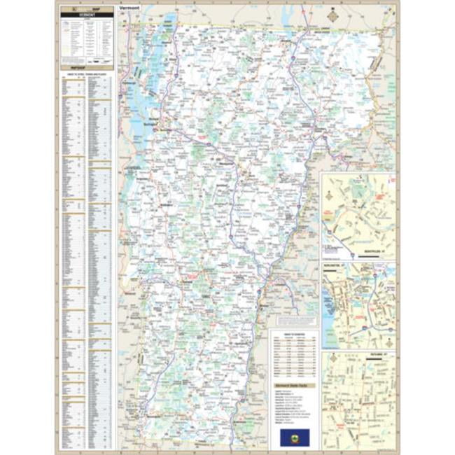 The Map Shop KA-S-VT-WALL-lam-rails-black Vermont State Wall Map ...
