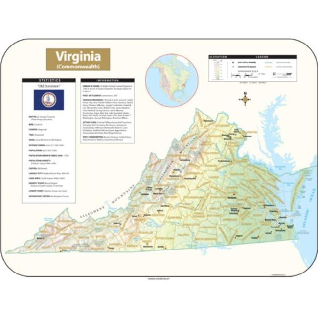 The Map Shop KA-S-VA-SHR-38x29-laminated Virginia Shaded Relief State ...