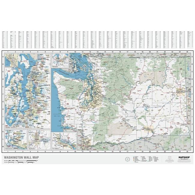 The Map Shop KA-S-WA-WALL-lam-rails-walnut Washington State Wall Map ...
