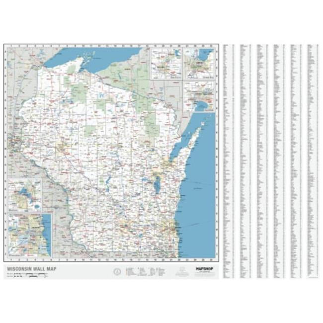 The Map Shop KA-S-WI-WALL-laminated Wisconsin State Wall Map, Laminated ...