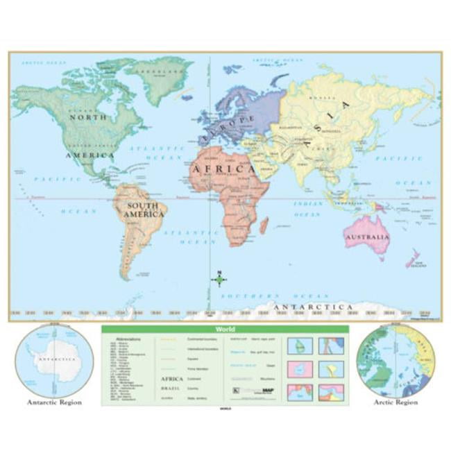 The Map Shop KA-WORLD-BGNR-50x42-paper World Beginner Wall Map, Paper ...