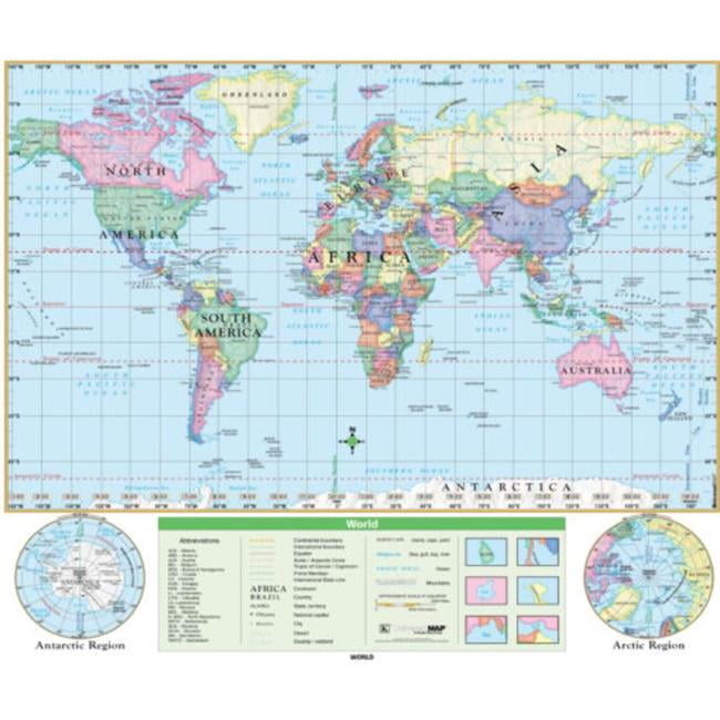 The Map Shop KA-WORLD-ESSTL-63x53-laminated World Essential Wall Map ...