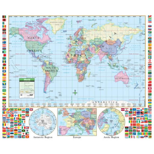 The Map Shop KA-WORLD-PRMRY-63x53-laminated World Primary Wall Map ...