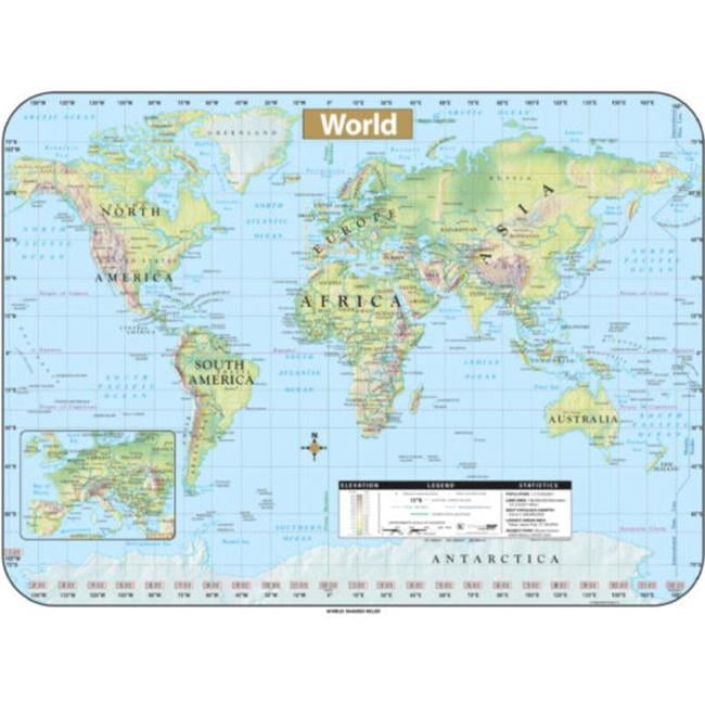 The Map Shop KA-WORLD-SHR-63x47-laminated World Shaded Relief Wall Map ...