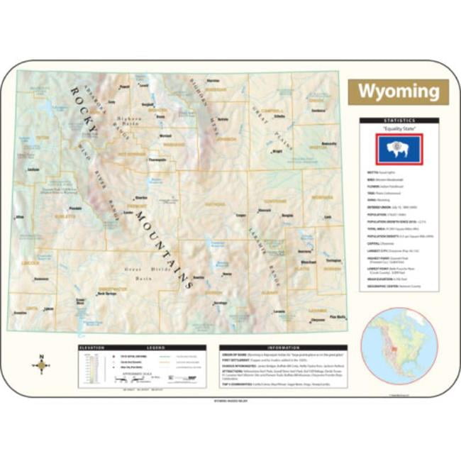 The Map Shop KA-S-WY-SHR-56x42-laminated Wyoming Shaded Relief State ...