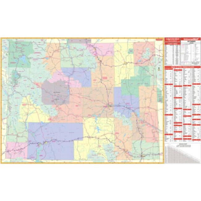 The Map Shop KA-S-WY-WALL-laminated Wyoming State Wall Map, Laminated ...