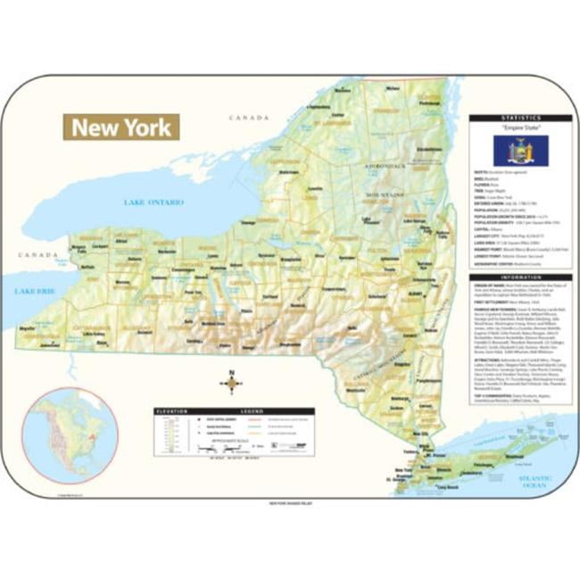 The Map Shop KA-S-NY-SHR-56x42-paper York Shaded Relief State Wall Map ...