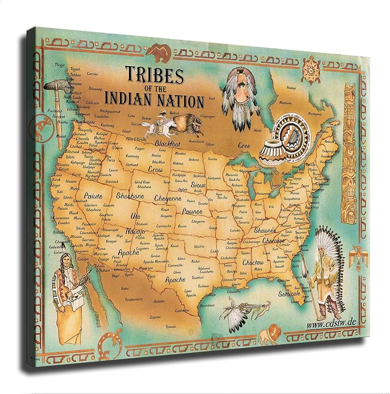 The Map of American Native Tribes of The Indian Nation Canvas Poster ...