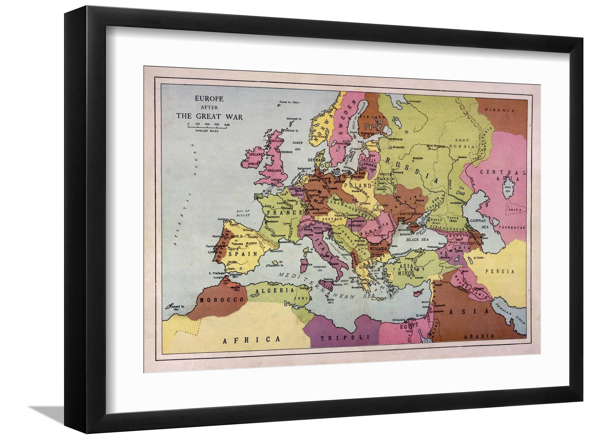 Art.com The Map of Europe after World War One Art Print, Black Frame ...