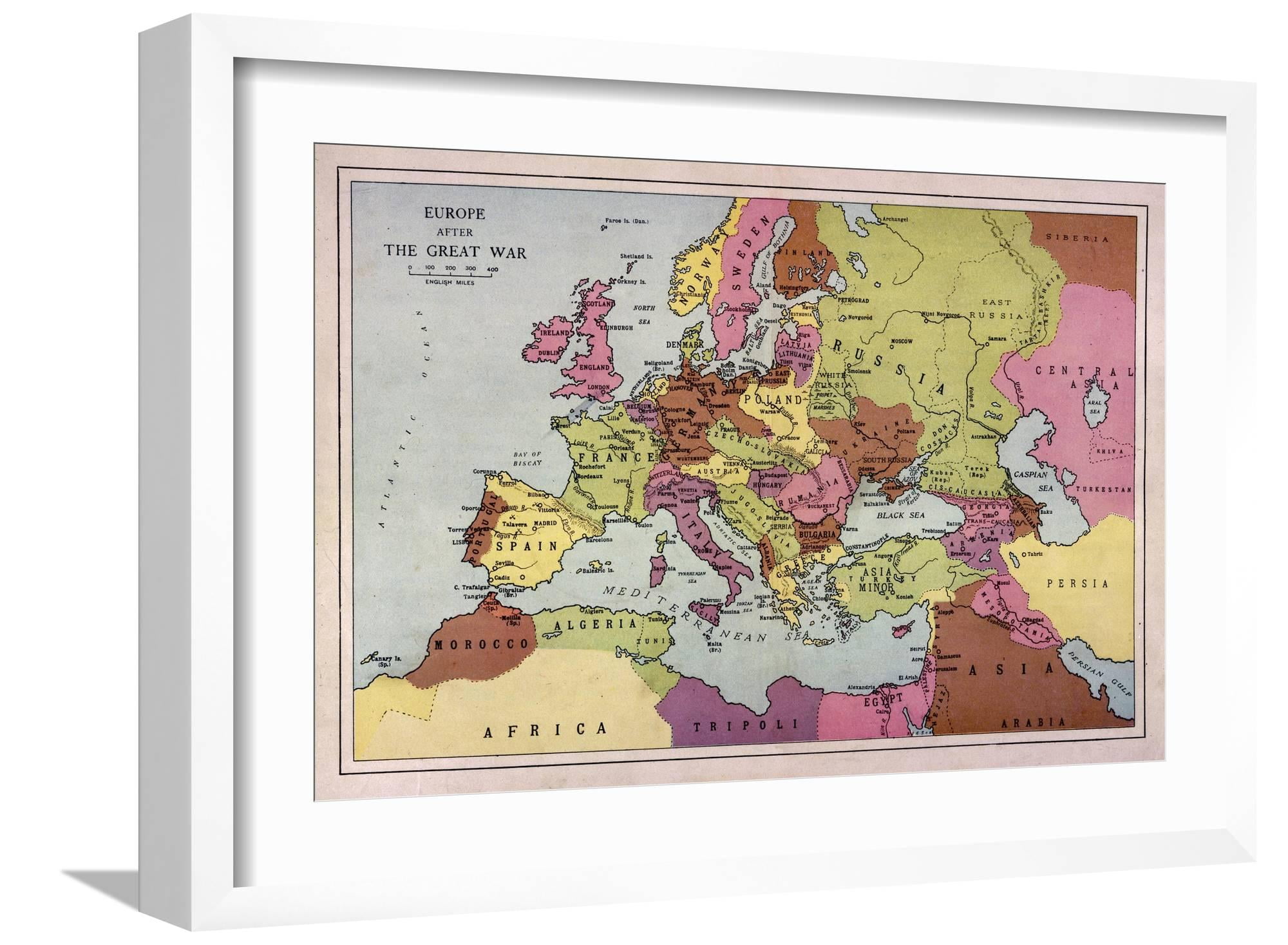 Art.com The Map of Europe after World War One Art Print, White Frame ...