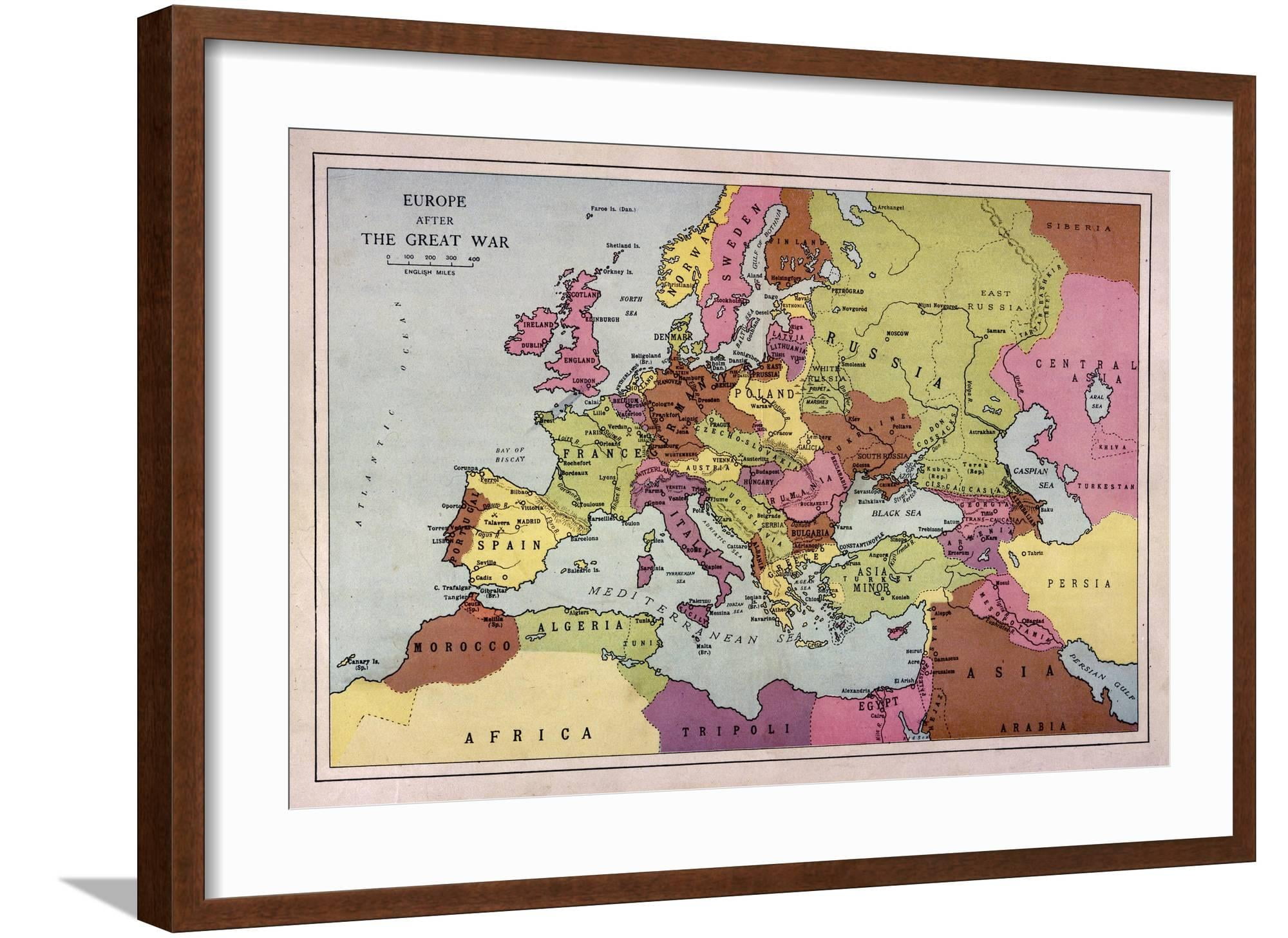 Art.com The Map of Europe after World War One Art Print, Brown Frame ...