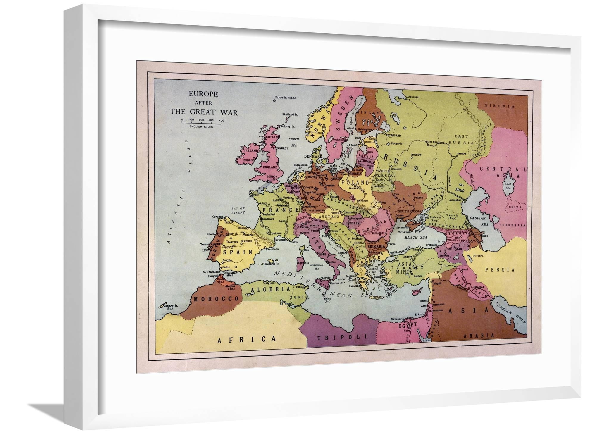 Art.com The Map of Europe after World War One Art Print, White Frame ...
