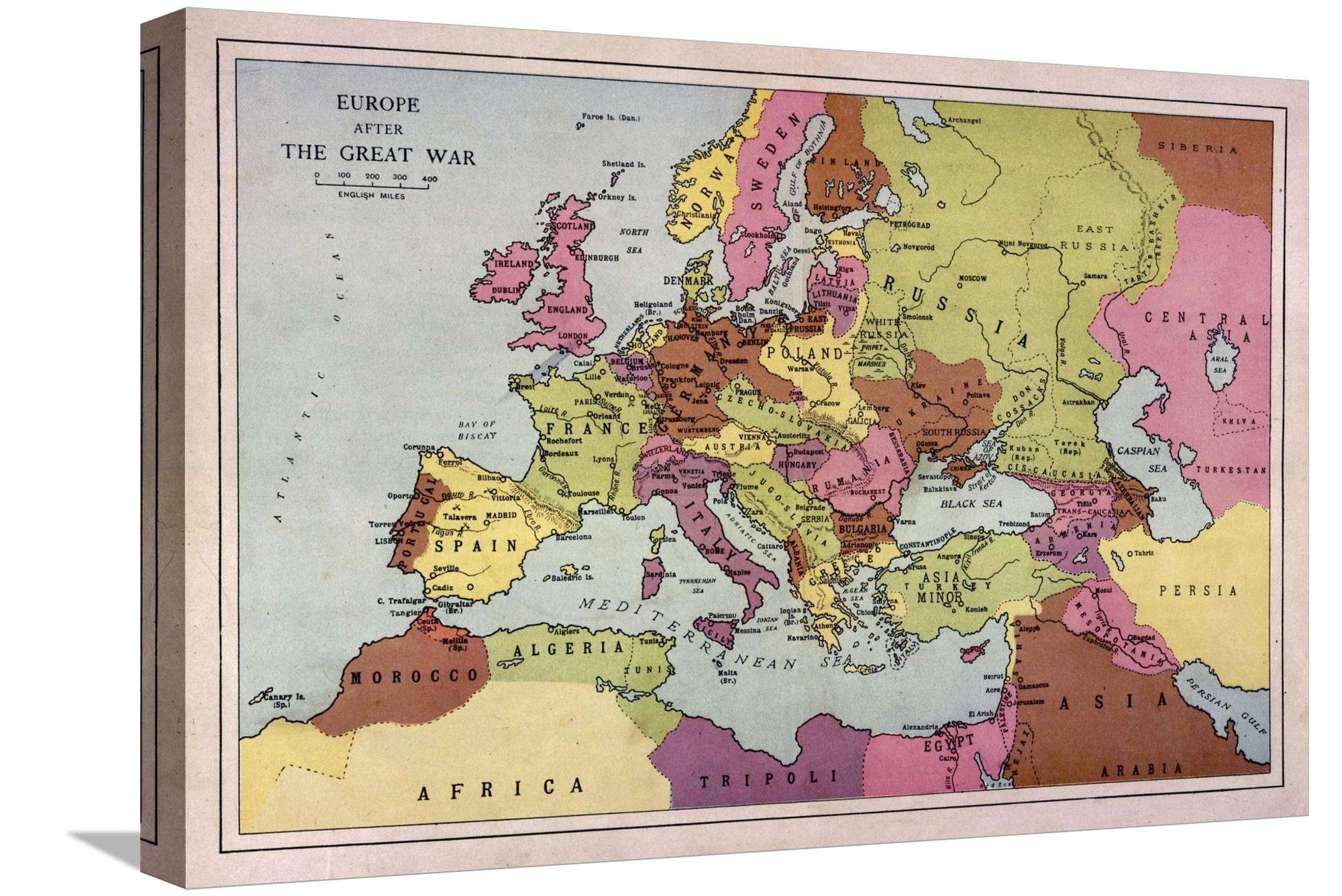 Art.com The Map of Europe after World War One Stretched Canvas Print ...