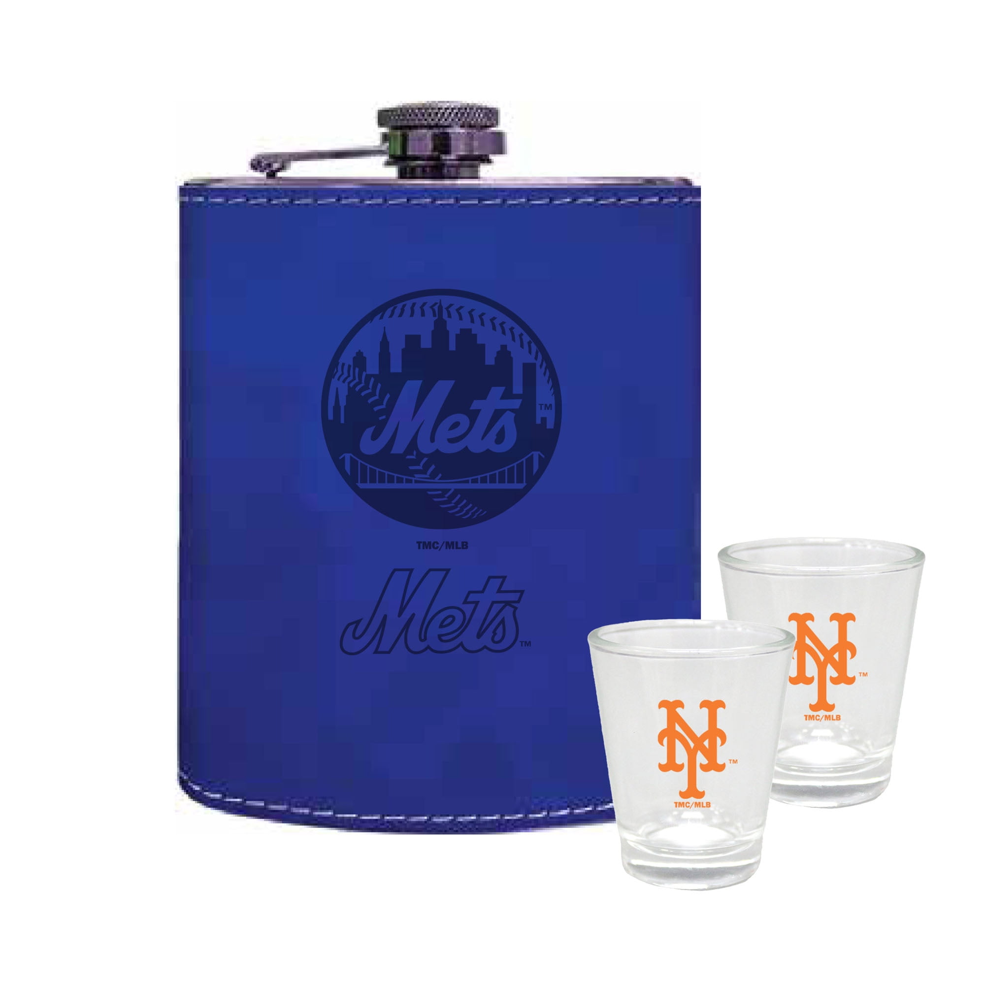 The Memory Company New York Mets Three-Pack 8oz. Leather Flask & 2oz ...