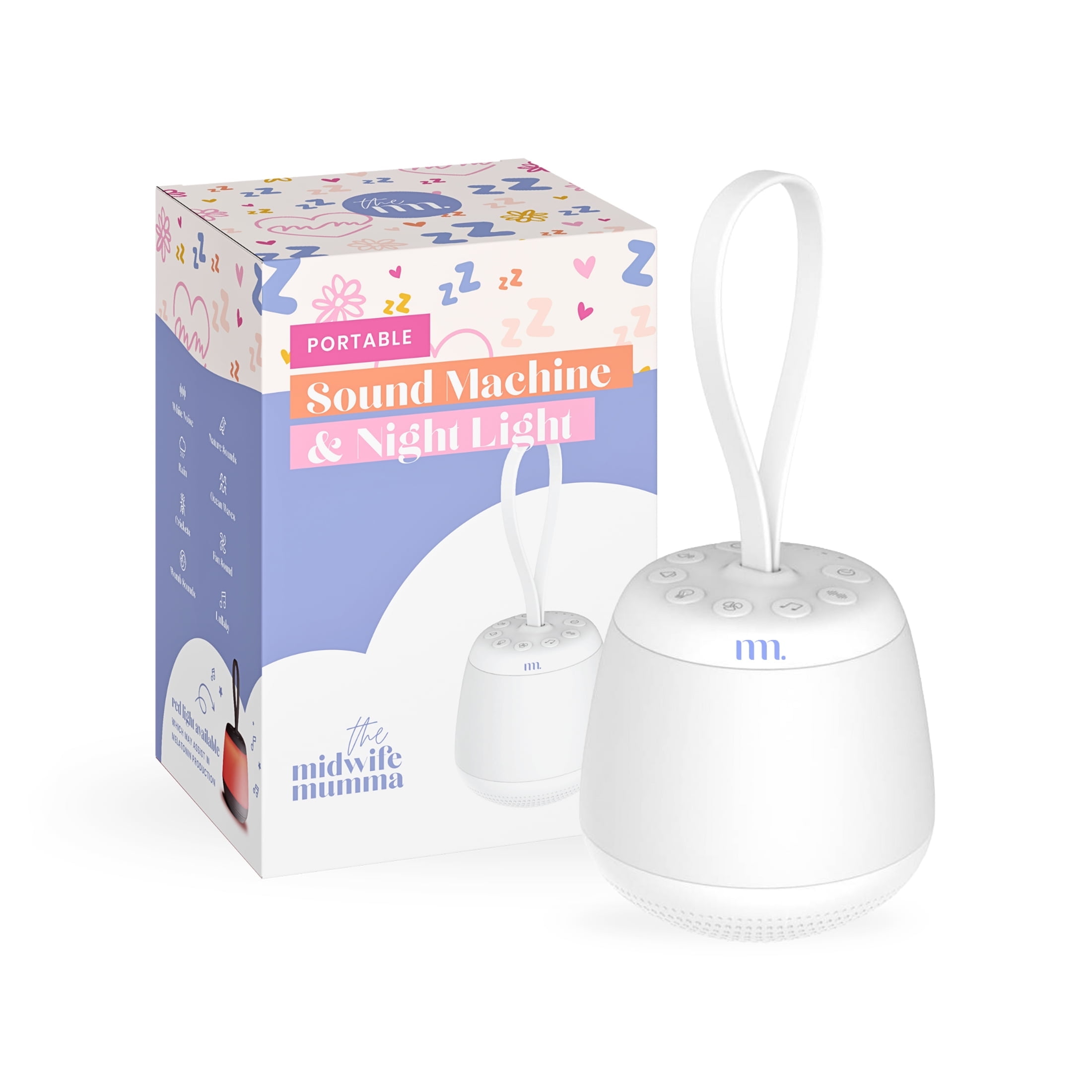 The Midwife Mumma Portable Baby Sound Machine with Red Night Light and ...