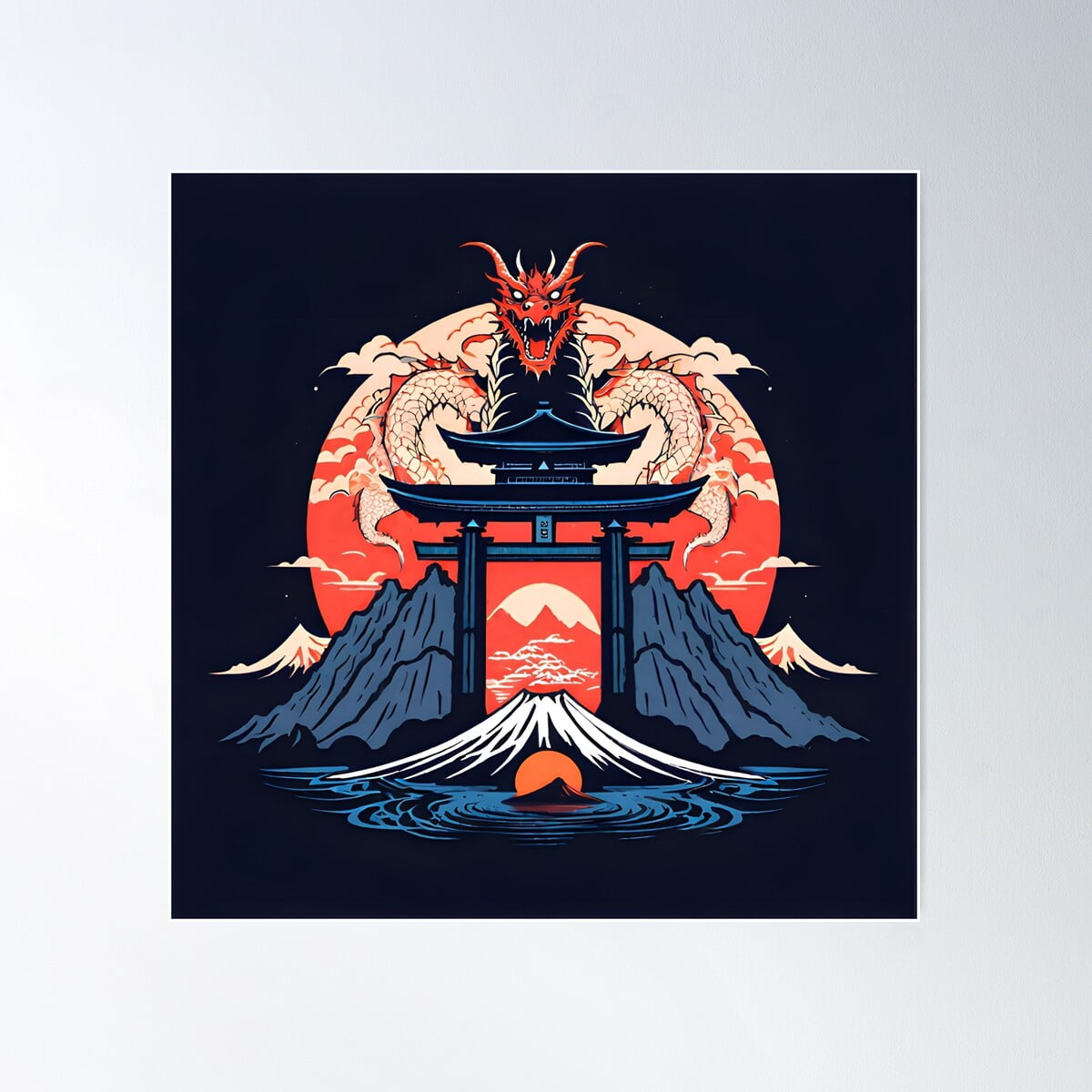 The Mighty Dragon Above Mount Fuji Poster Wall Art, Modern Wall Decor ...