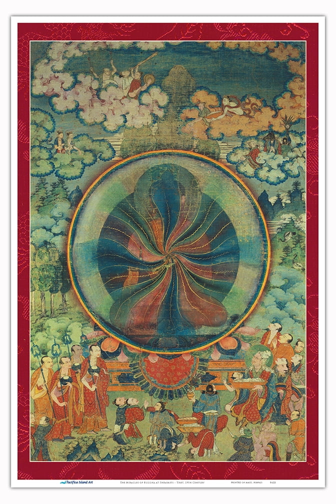 The Miracles of Buddha at Shravasti - Vintage Tibetan Thangka Buddhist ...