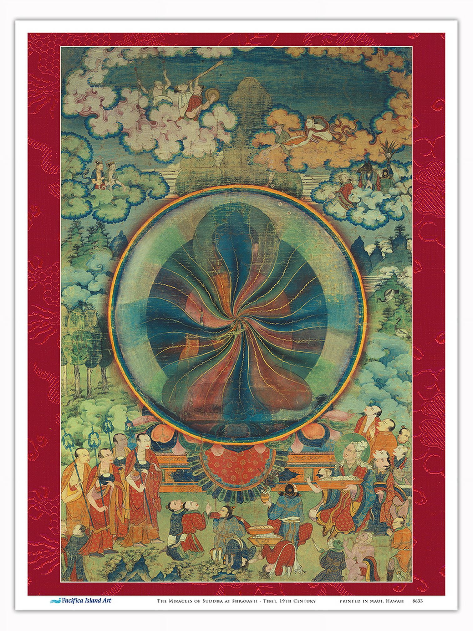 The Miracles of Buddha at Shravasti - Vintage Tibetan Thangka Buddhist ...