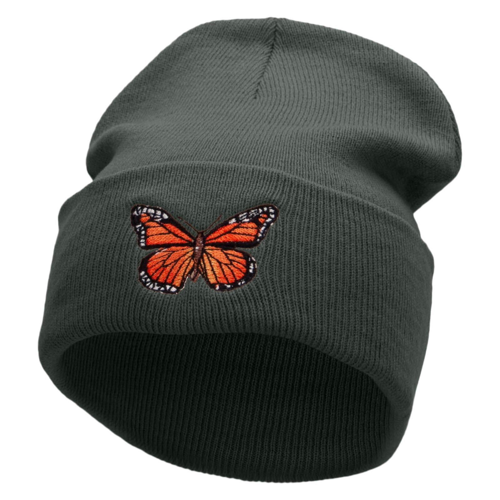 The Monarch Butterfly Embroidered 12 inch Acrylic Cuffed Long Beanie ...