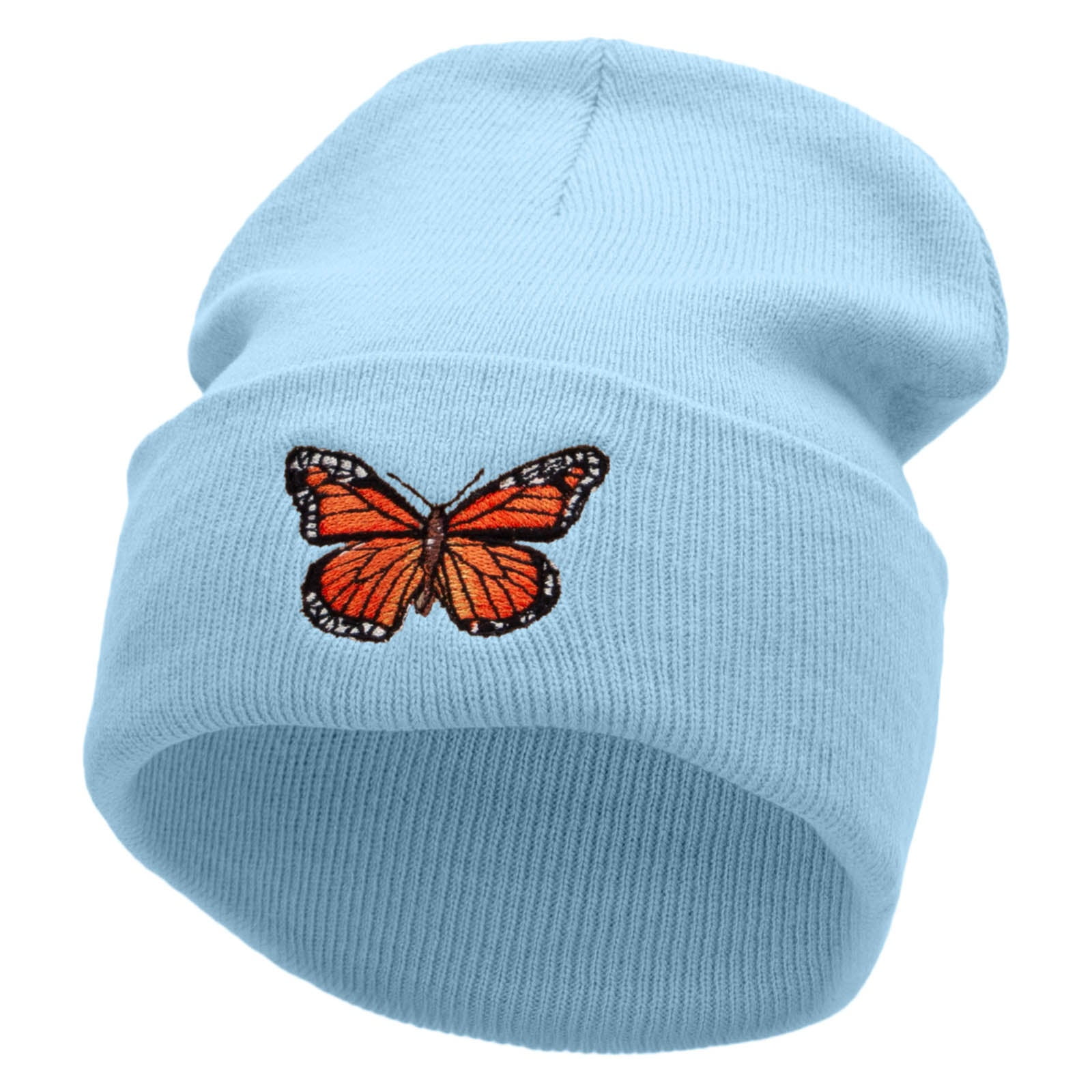 The Monarch Butterfly Embroidered 12 inch Acrylic Cuffed Long Beanie ...