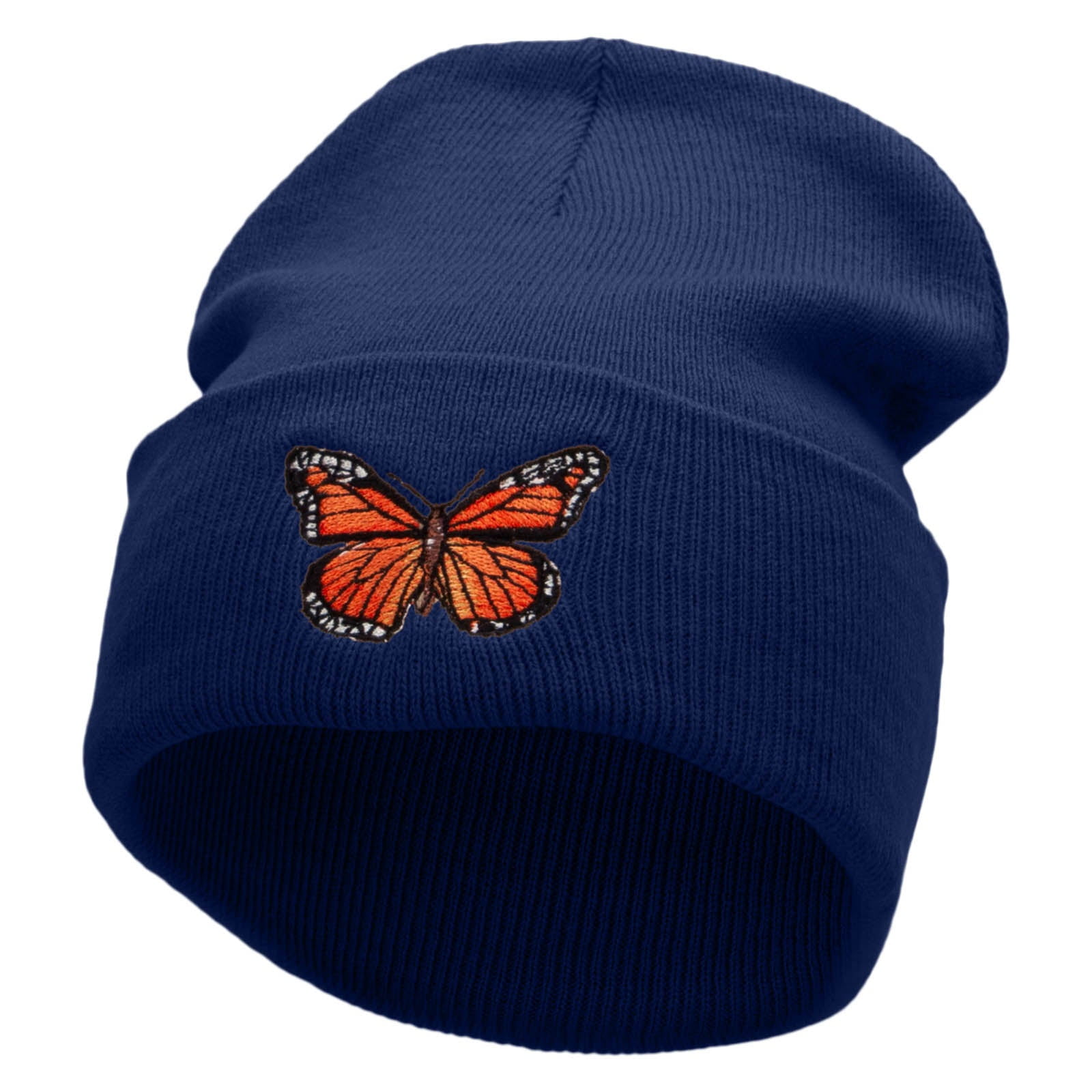 The Monarch Butterfly Embroidered 12 inch Acrylic Cuffed Long Beanie ...