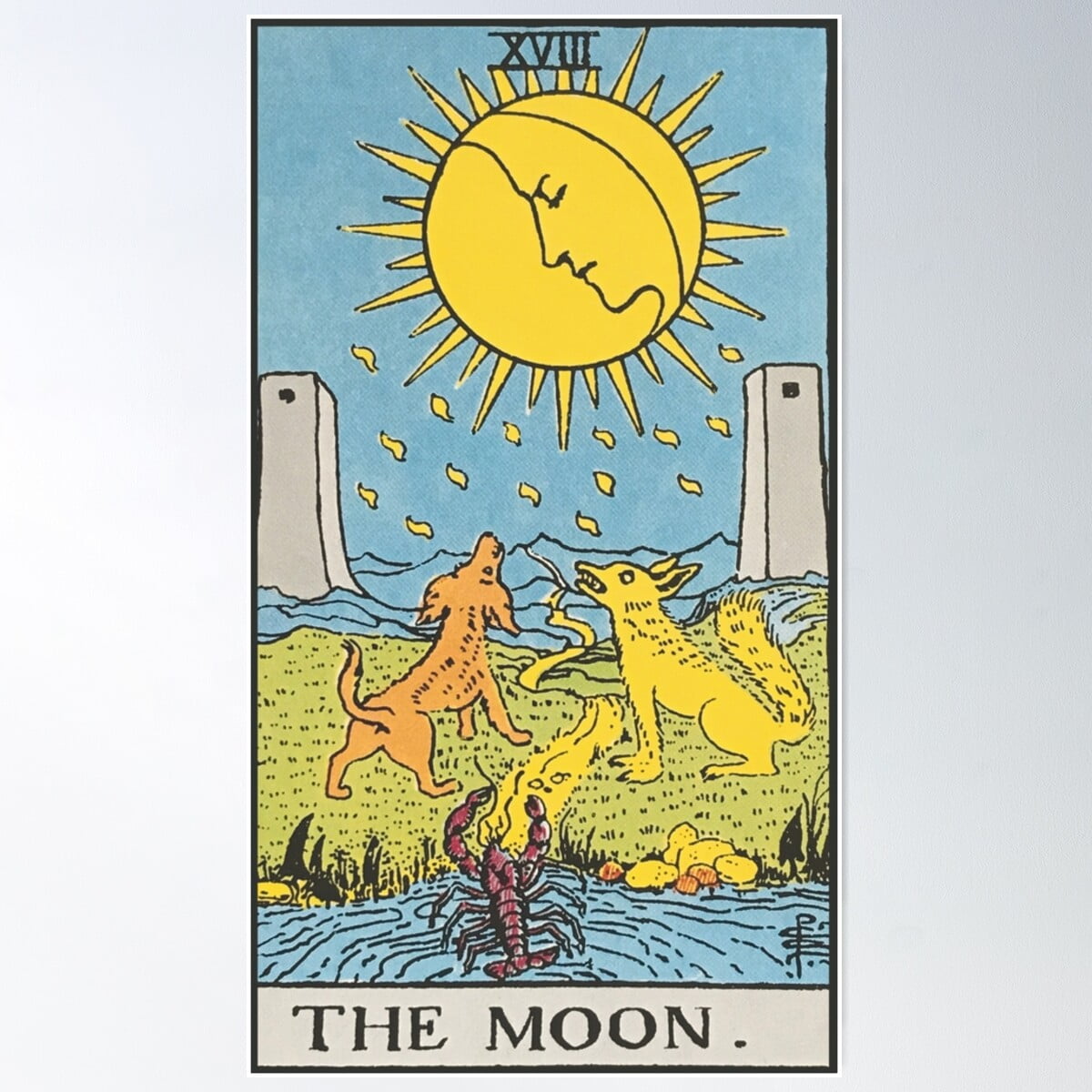 The Moon - Rider Waite Smith Tarot Poster Wall Art, Modern Wall Decor ...