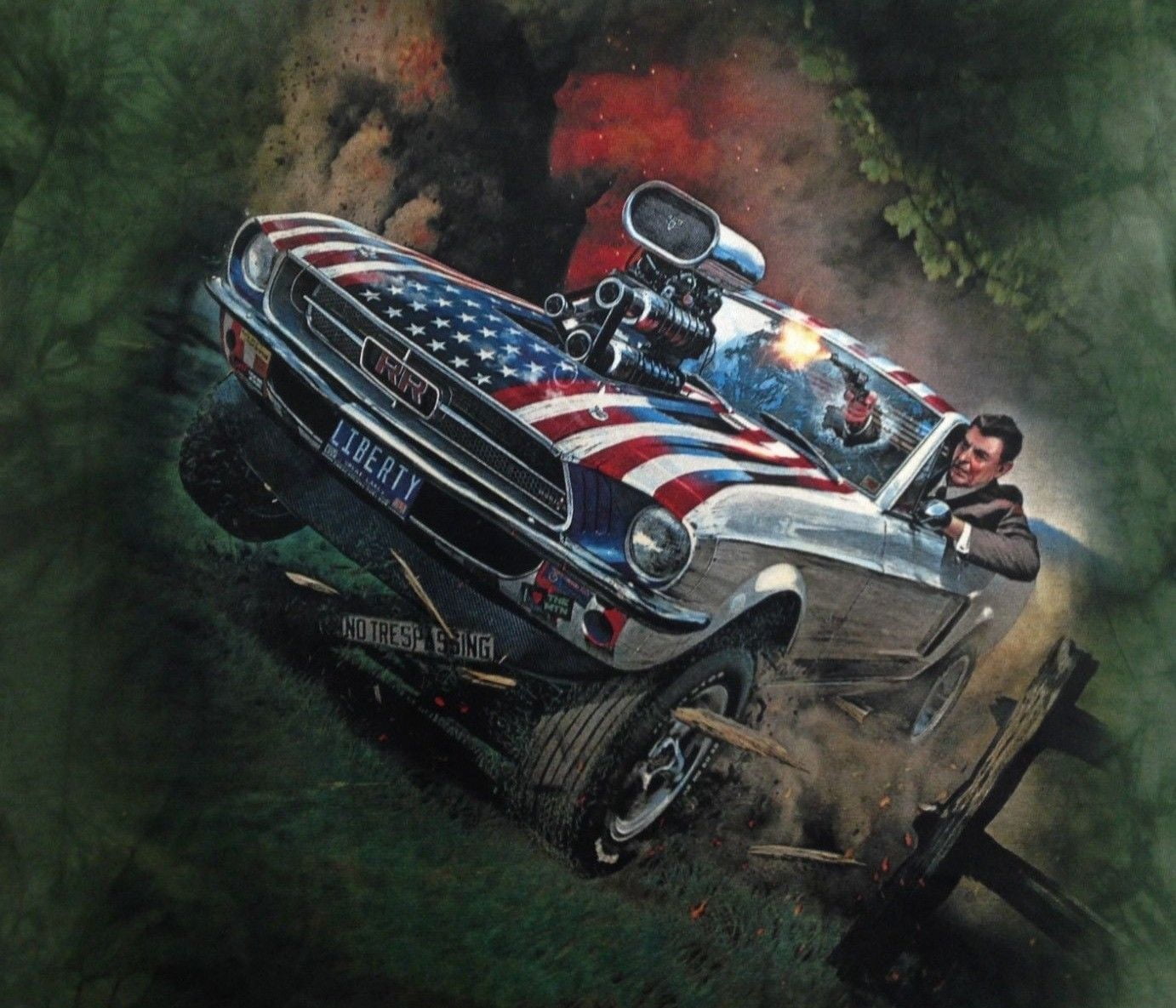 The Mountain Patriotic American Flag Political Car T Shirt, sz S, Green ...