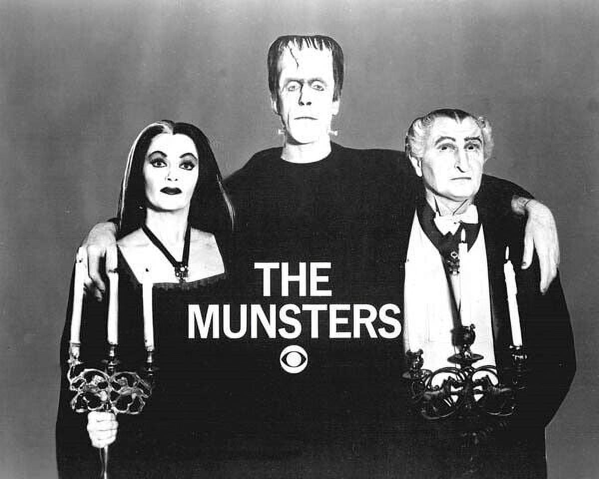 The Munsters with CBS logo De Carlo Gwynne & Lewis hold candles 8x10 ...