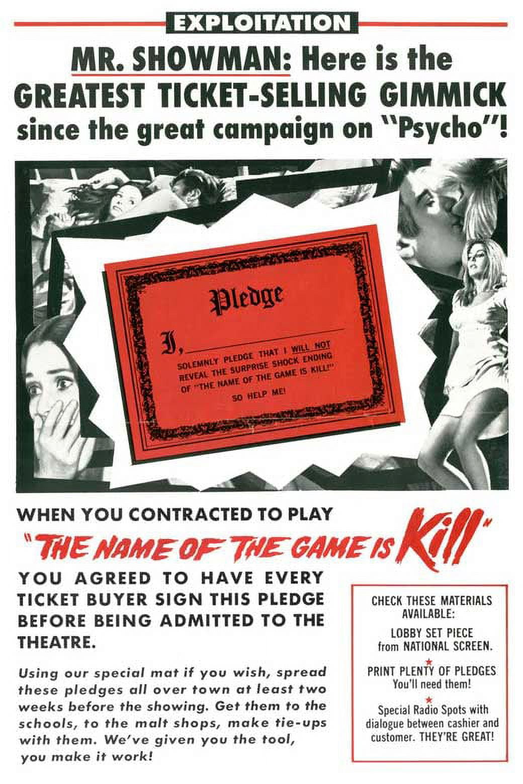 The Name of the Game Is Kill - movie POSTER (Style B) (11" x 17") (1968 ...