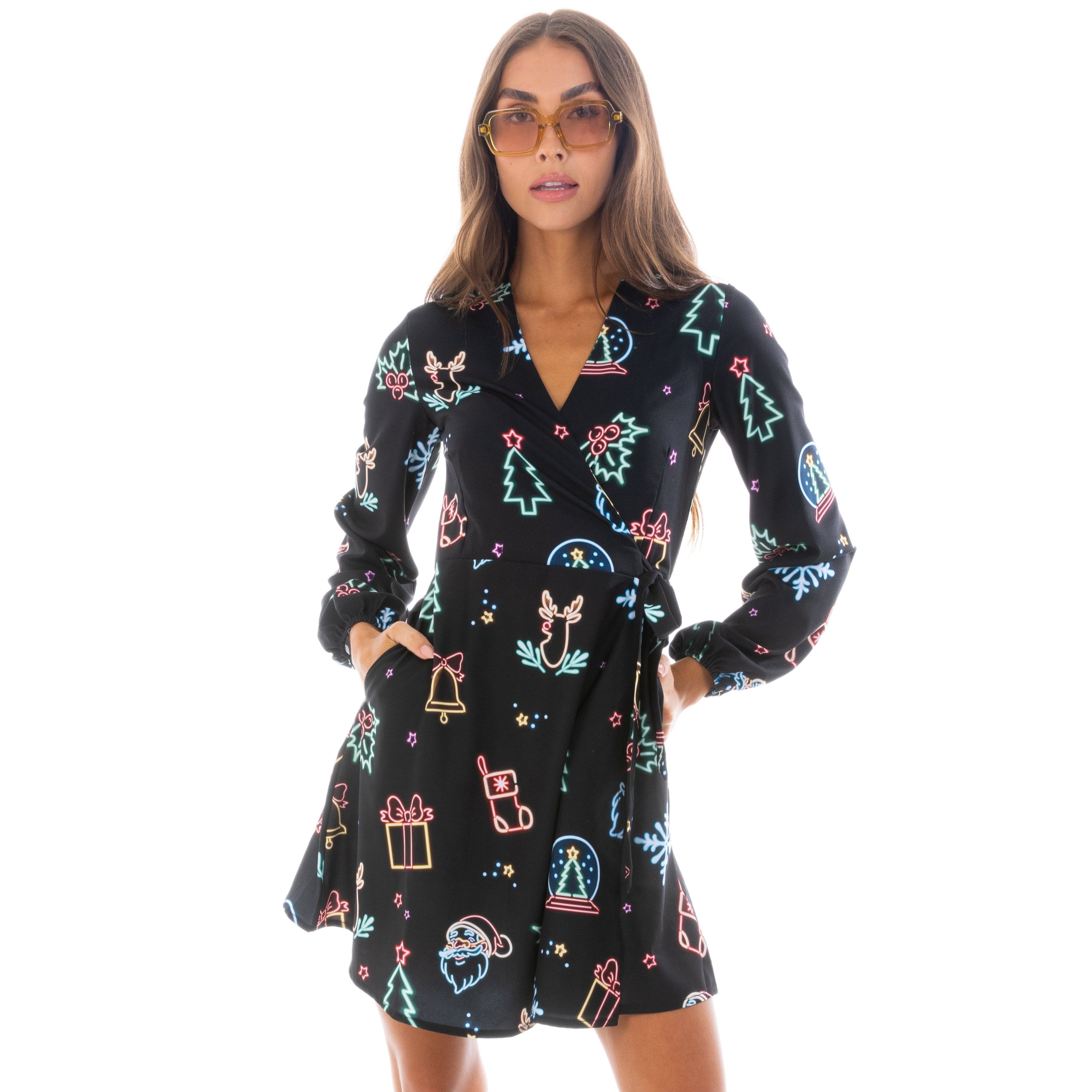 The Naughty Neon Noel - Shinesty Neon Lights Christmas Wrap Dress Small - Walmart.com
