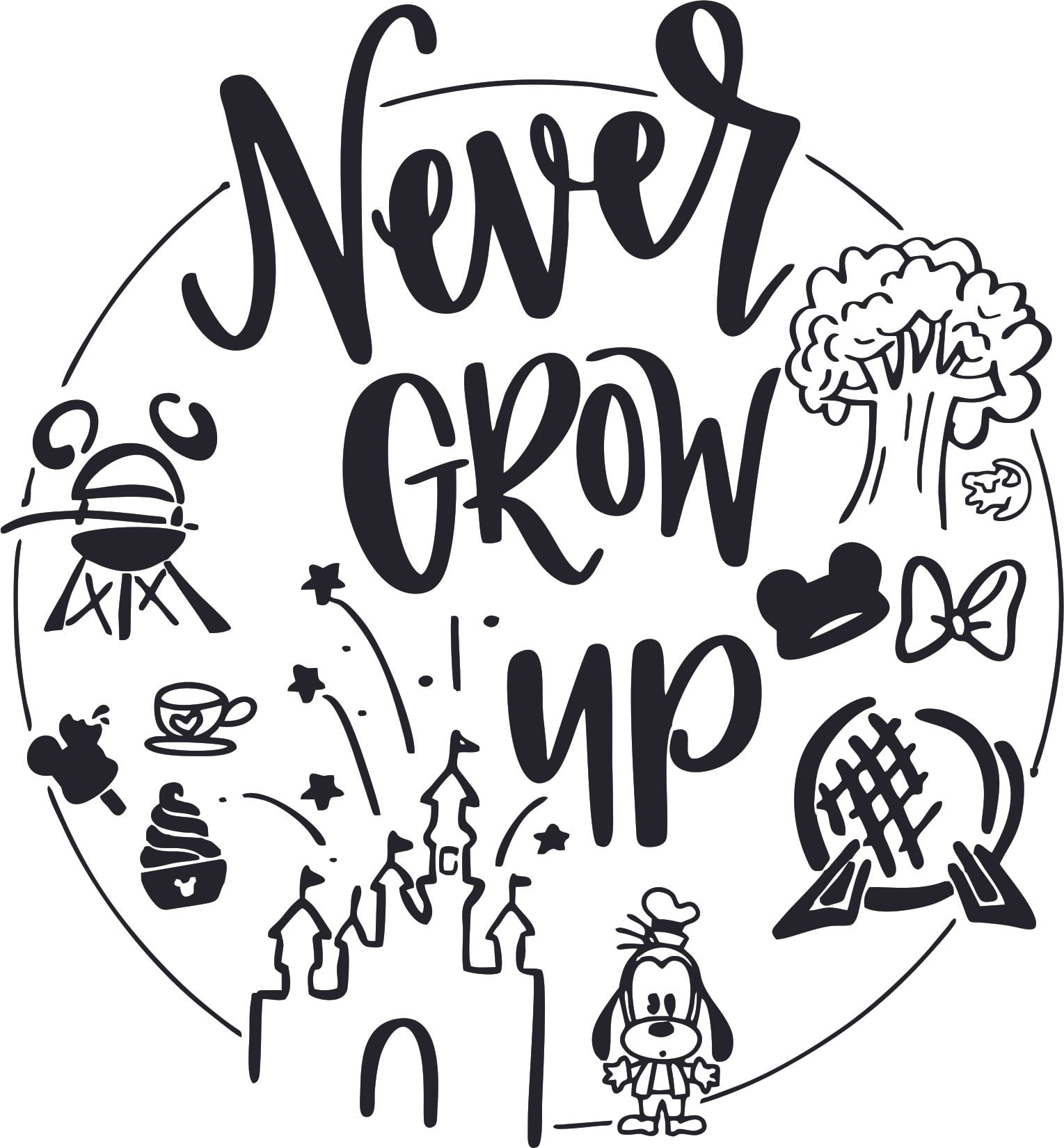 The Never Grow Up Logo Cartoon Character Art Vinyl Decors Sticker ...