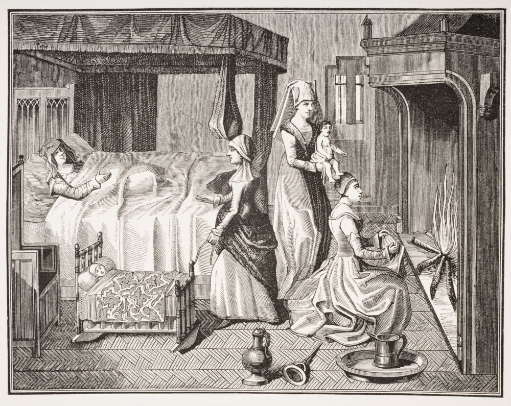 The New Born Child. 19Th Century Reproduction From A 15Th Century ...