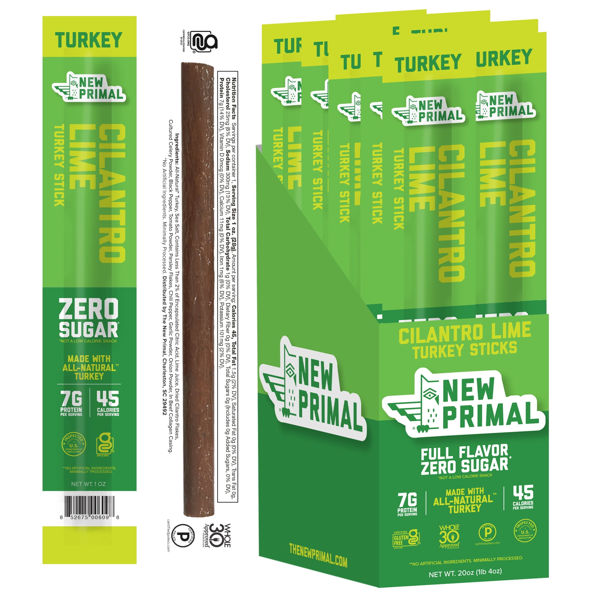 Cilantro Lime Turkey Meat Sticks, All-Natural Turkey, Zero Sugar (20 ...