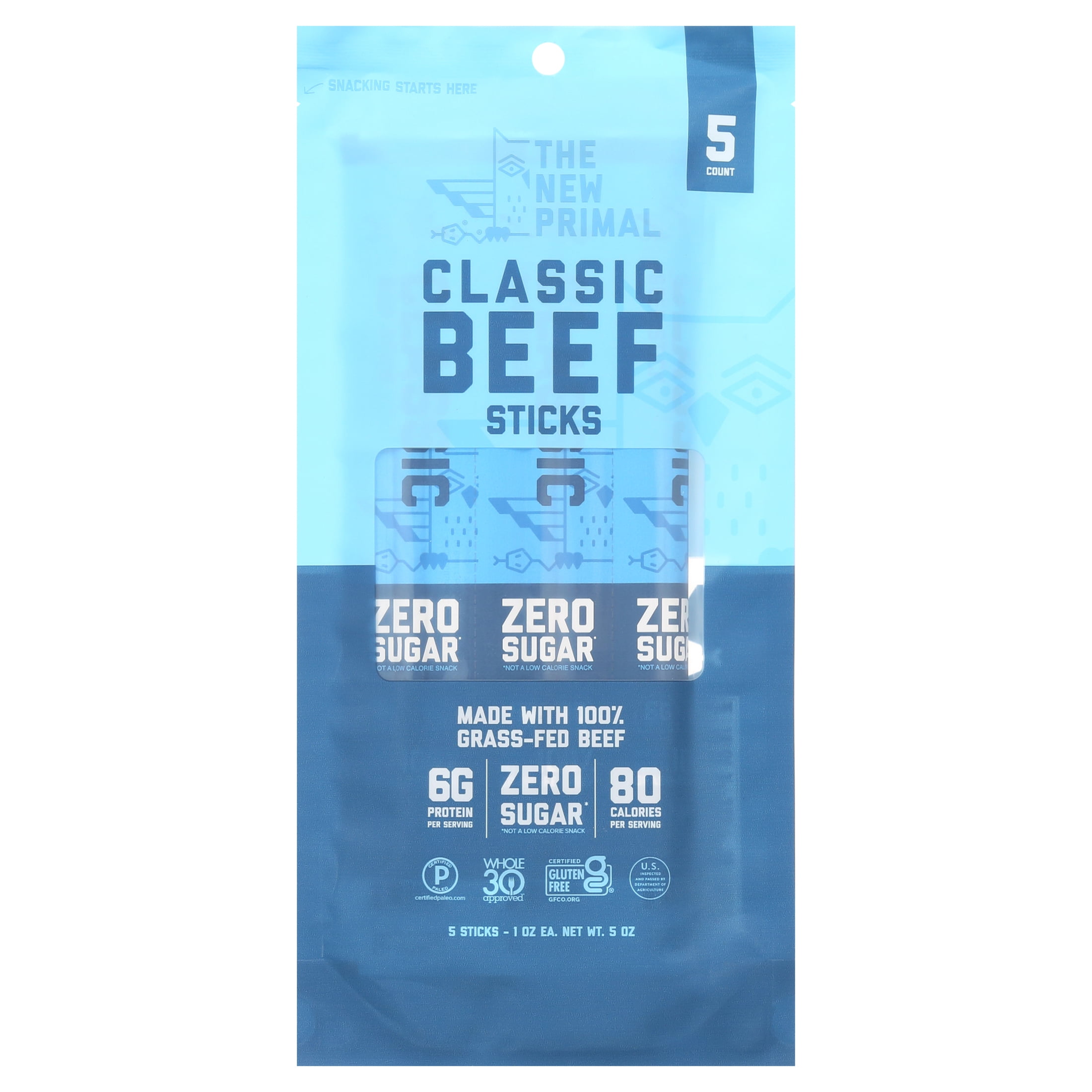 The New Primal Classic Beef Meat Sticks, 5 Count - 1 oz Sticks ...