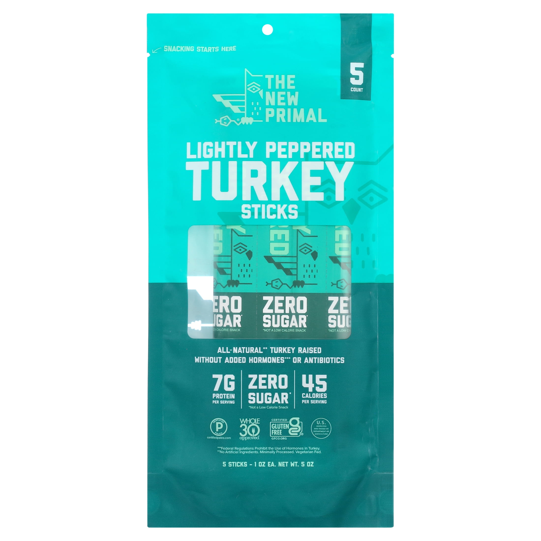 The New Primal Lightly Peppered Turkey Meat Sticks, 5 Count - 1 oz ...