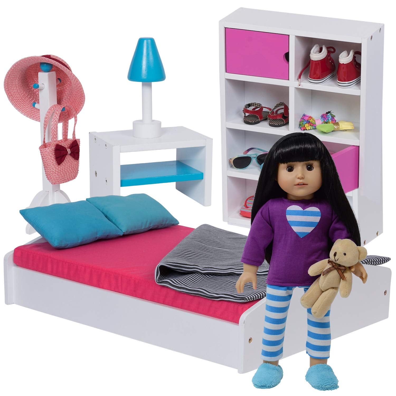 The New York Doll Collection 18" Dollhouse Furniture Doll Bedroom Set ...