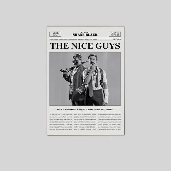 The Nice Guys Movie Poster, Ryan Gosling, Retro Newspaper Film Print ...