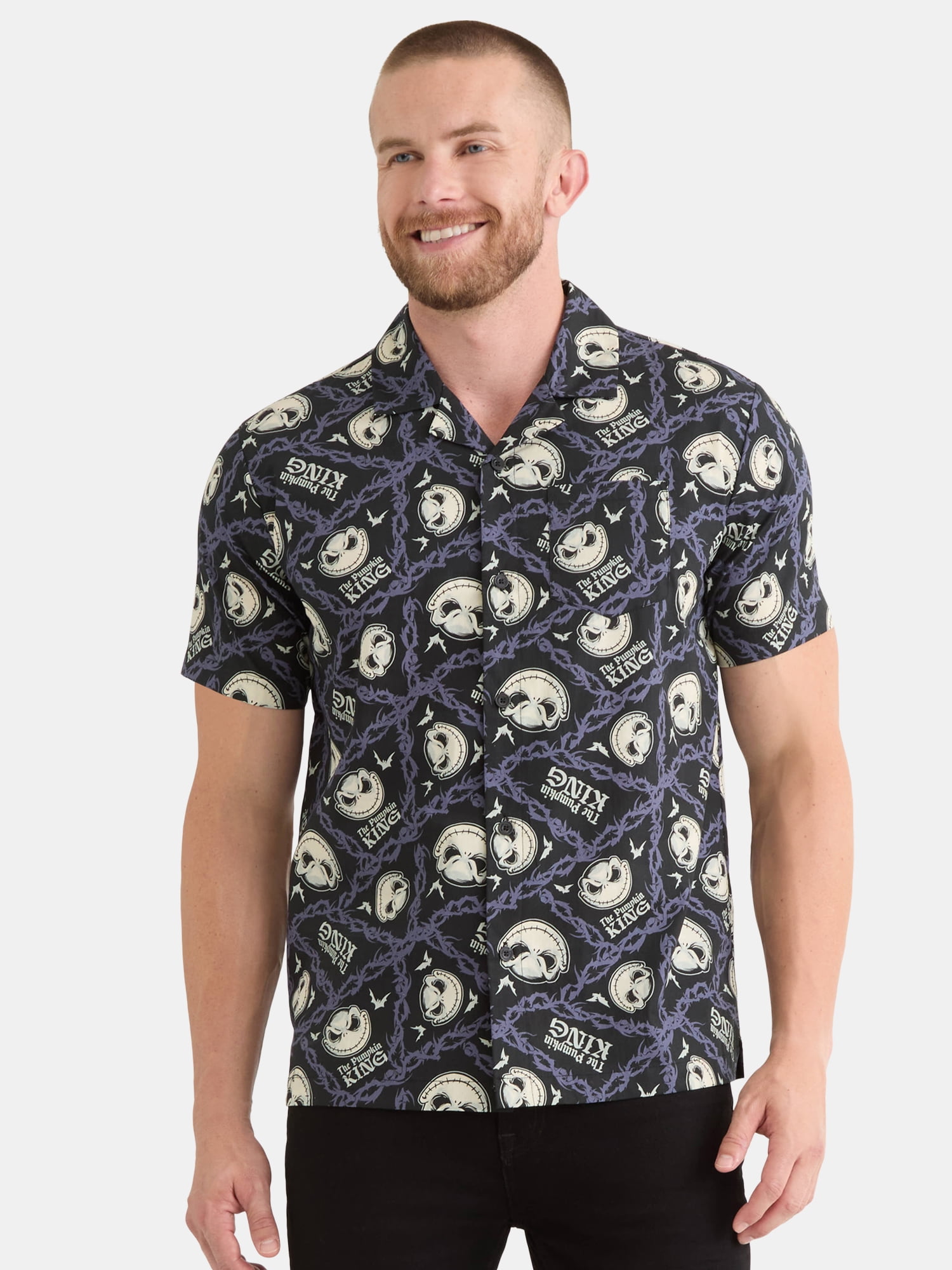 Nightmare Before Christmas Men's and Big Men's Print Button-Up Cotton ...
